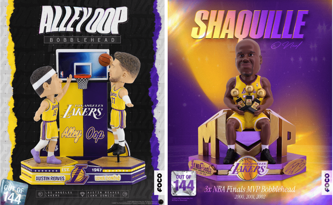 FOCO Releases Austin Reaves & Luka Doncic, Shaquille O'Neal Bobbleheads